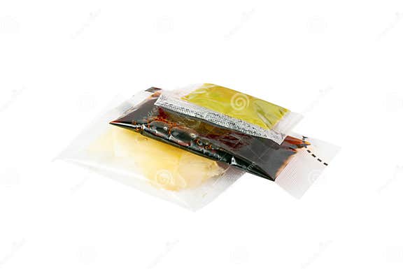 Sushi Sauces Set Isolated With Wasabi Sauce Pickled Ginger Soy Souse Teriyaki In Square