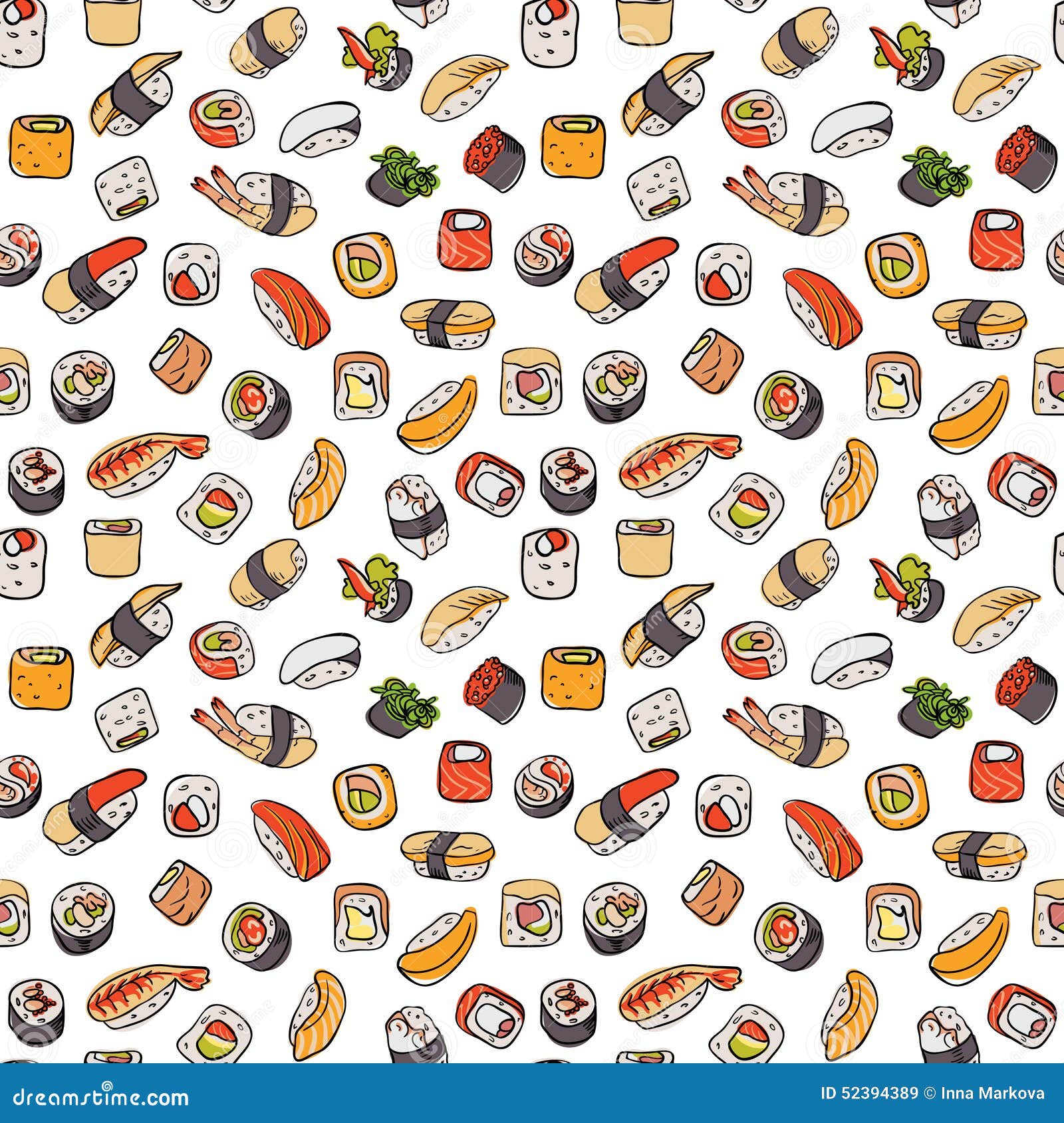 Sushi seamless pattern stock vector. Illustration of oriental - 52394389