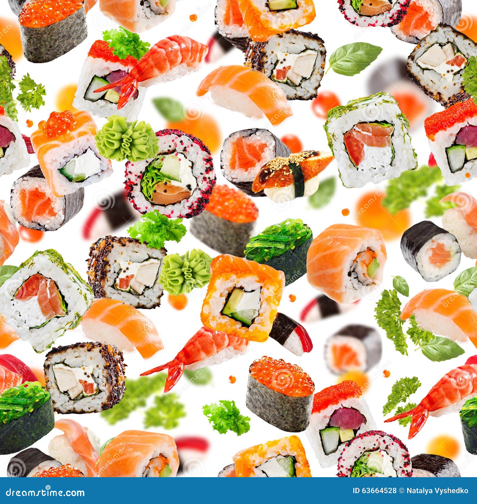 Sushi Pattern On White Background. Food Abstract Background. Sushi On ...