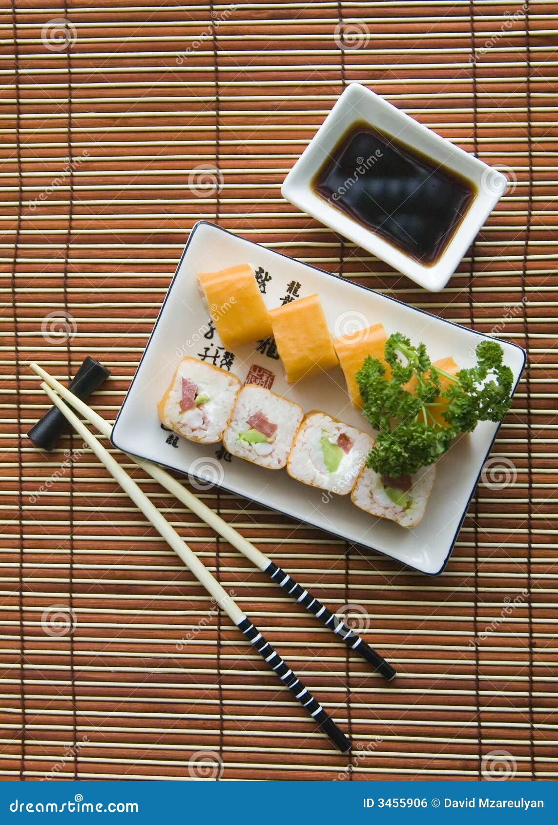 Sushi set stock photo. Image of sauce, wasabi, chopsticks - 3455906