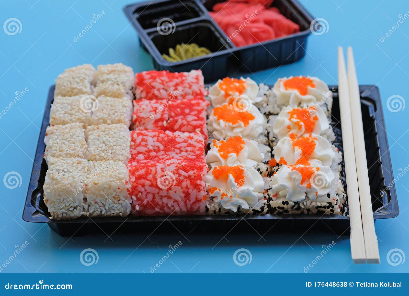 Sushi Set in Black Plastic Packaging. Stock Photo - Image of food ...