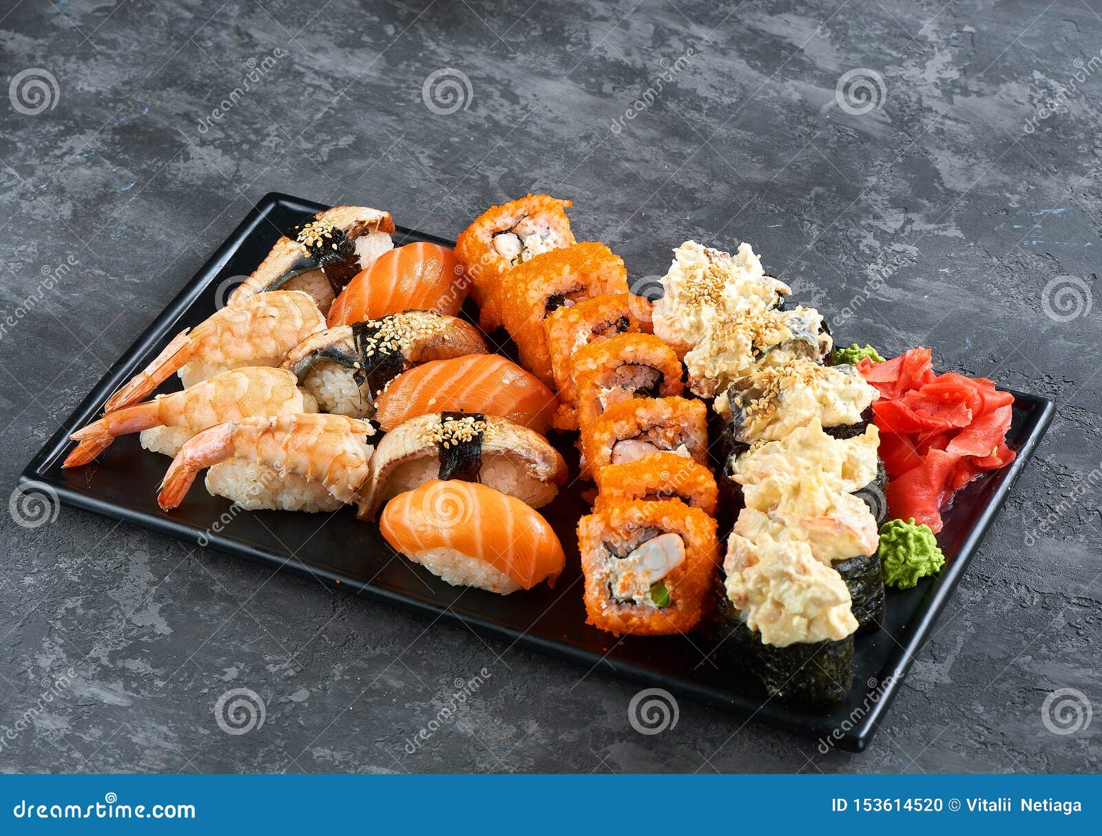 Sushi Set Gunkan, Nigiri and Rolls Stock Photo - Image of dishware ...