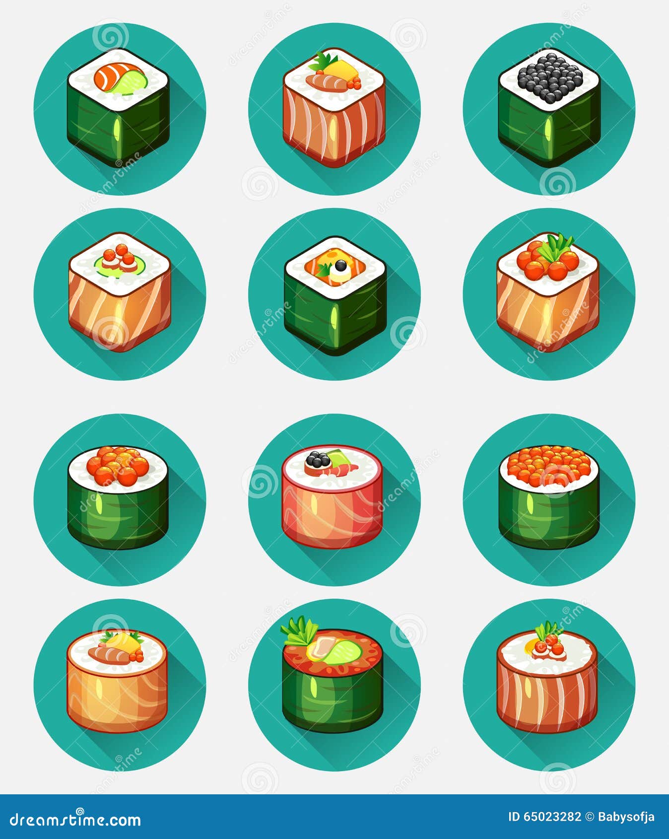 Sushi set icons stock vector. Illustration of lunch, icons - 65023282