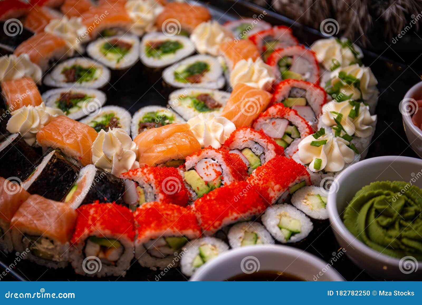 Sushi Set with Many Pieces and Various Maki Stock Photo - Image of ...