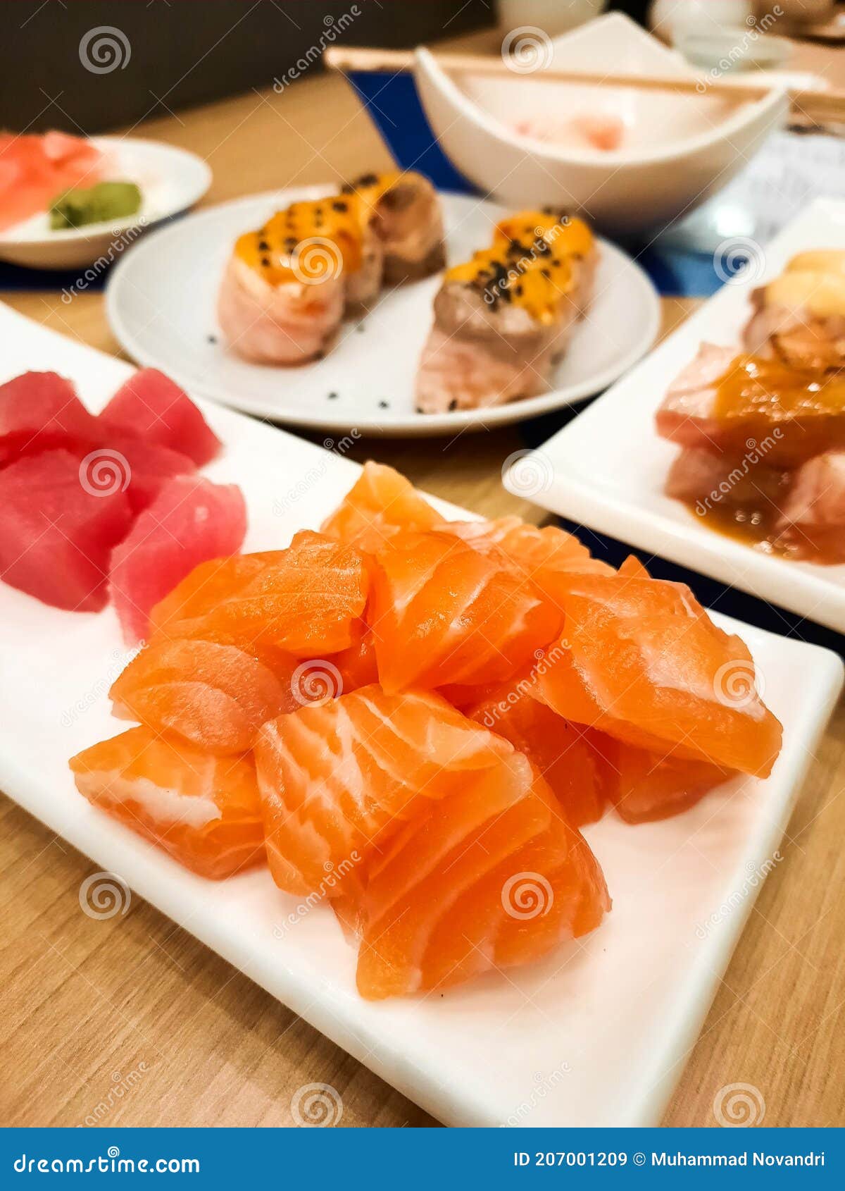 Sushi Set with Salmon Sashimi for Dinner Stock Image - Image of ...