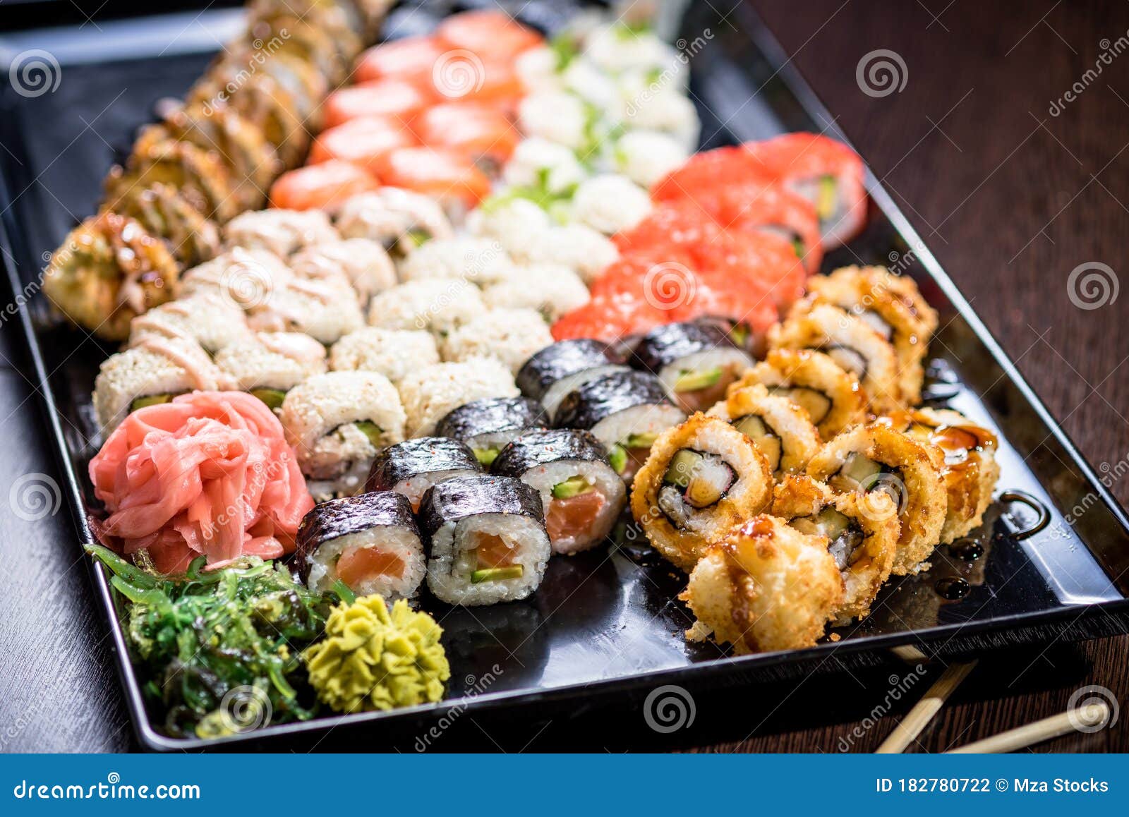 Sushi Set with Various Maki and Uramaki Sushi Type Stock Photo - Image ...