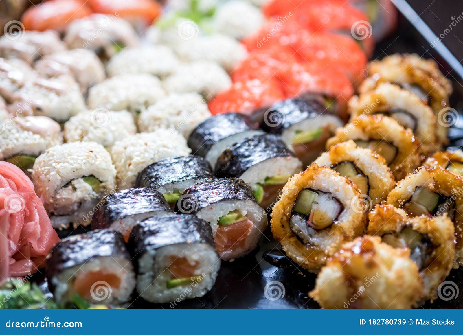 Sushi Set with Various Maki and Uramaki Sushi Type Stock Image - Image ...