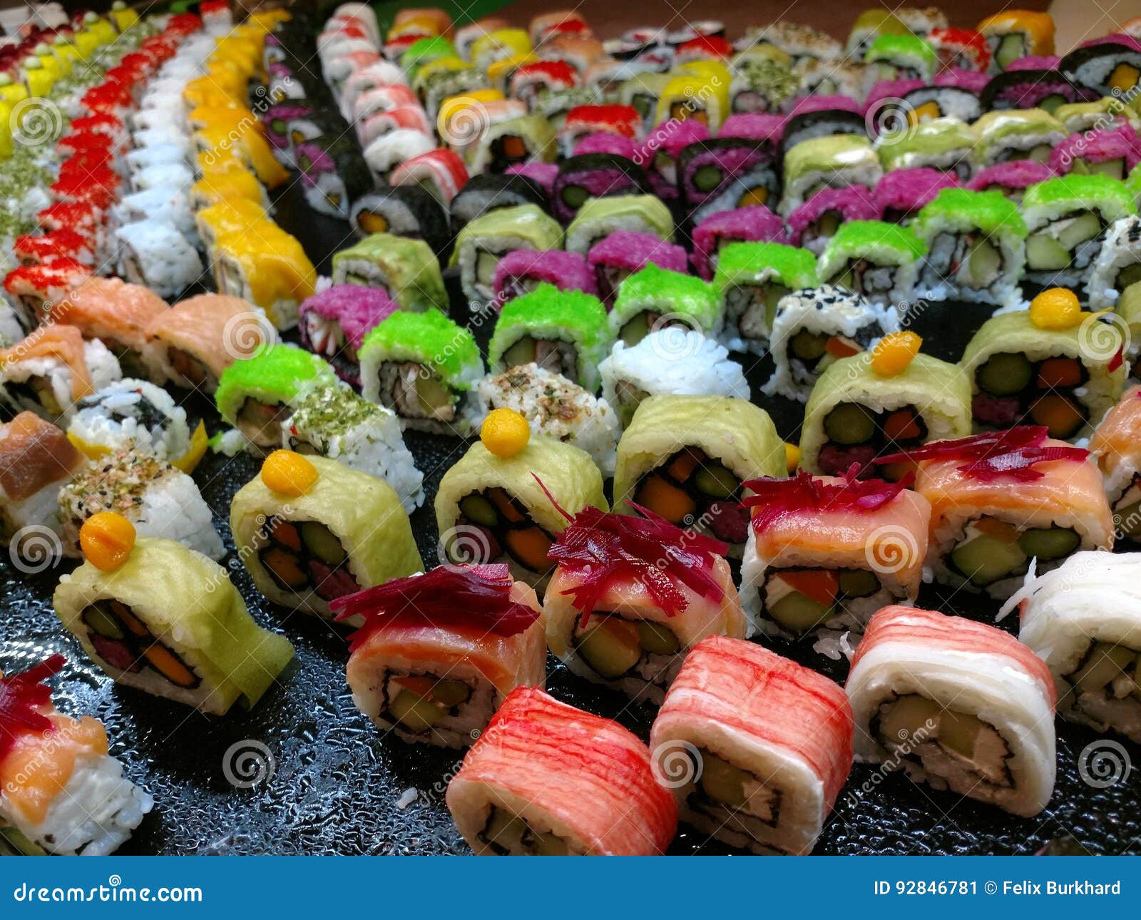 Sushi in Several Variations Colored Mix Stock Image - Image of colored ...
