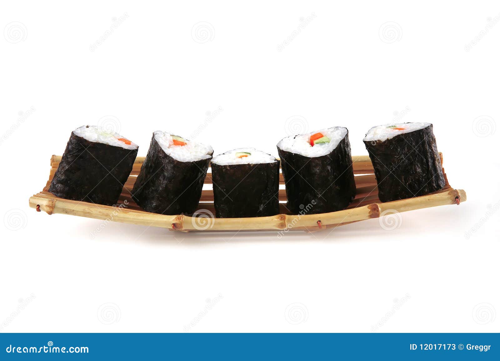 Sushi on small bamboo boat stock image. Image of fish - 12017173