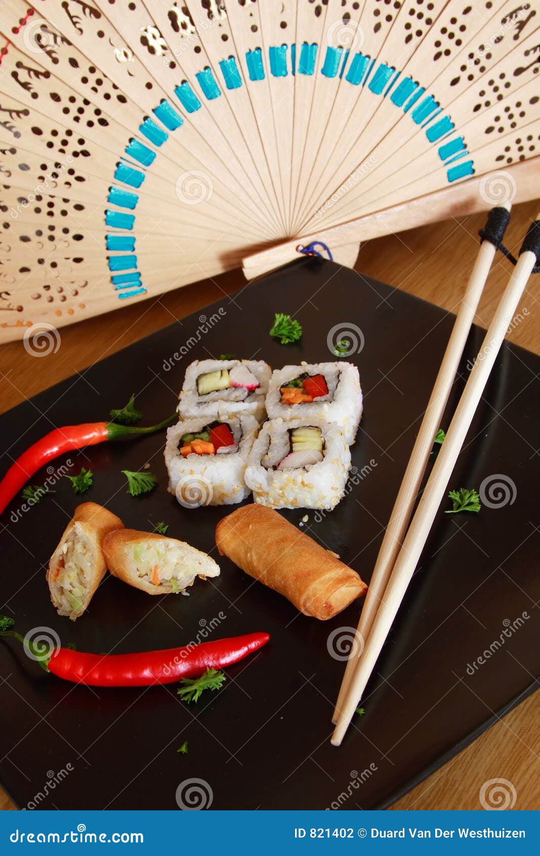 Sushi and spring rolls stock photo. Image of taste, cooking - 821402