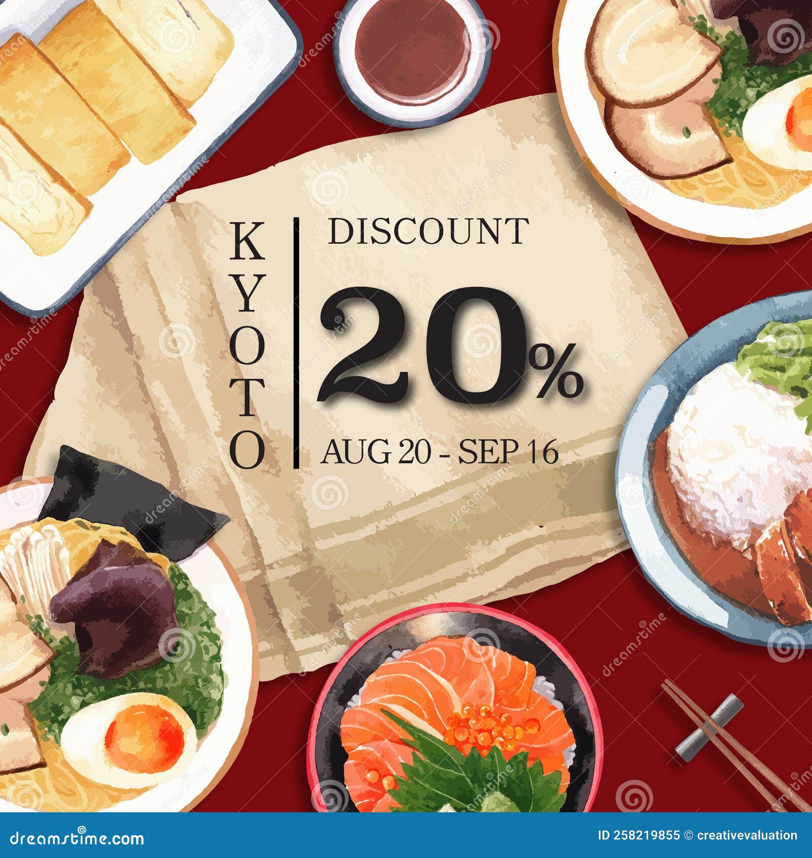 Sushi-themed Border Frame. Creative Design with Watercolor Menu ...