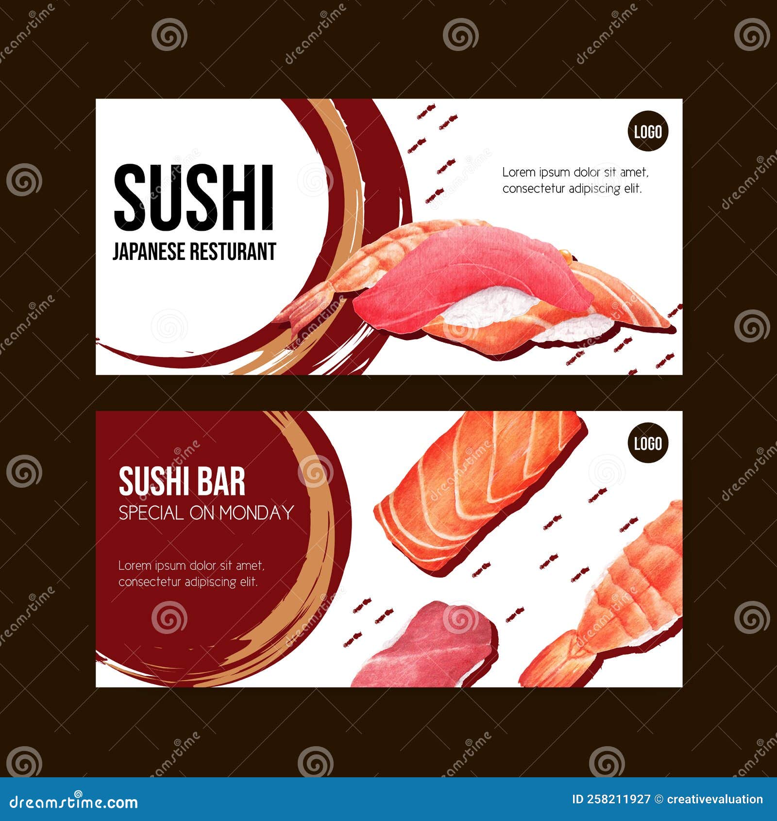 Sushi-themed Illustrations for Various Banners. Creative Watercolour ...