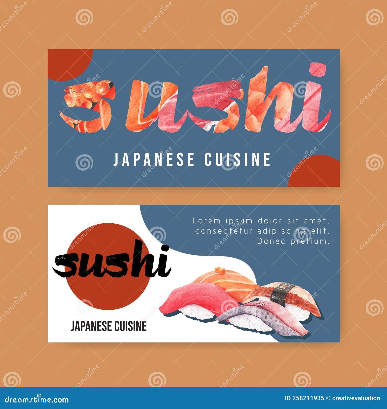 Sushi-themed Illustrations for Various Banners. Creative Watercolour ...