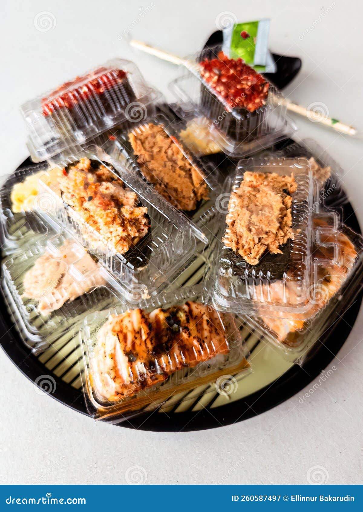 Sushi To Go Concept. Takeaway of Individual Boxes with Sushi Stock ...