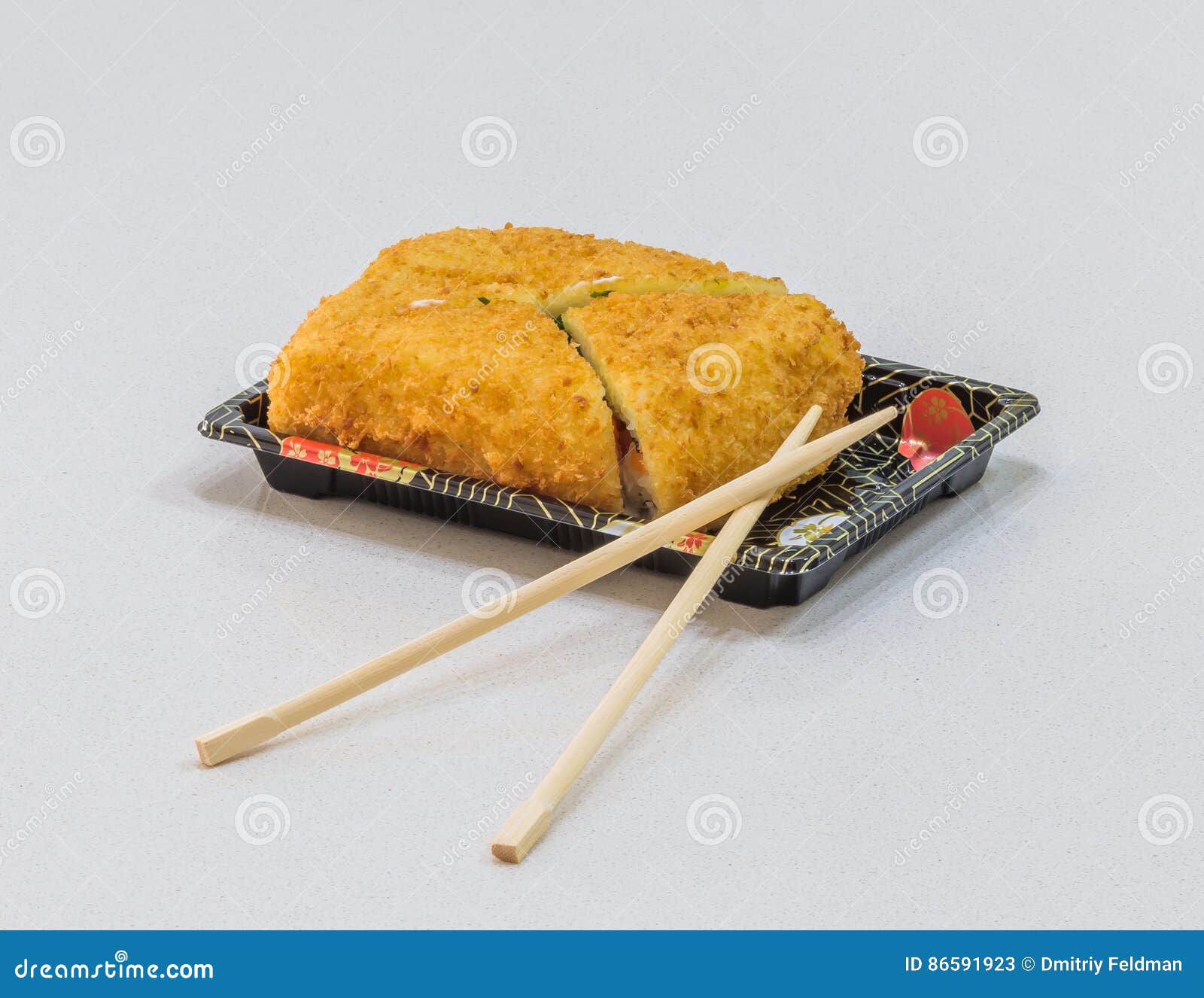 Sushi Toast, Cut into Four Pieces on Tray and Chopsticks Stock Image ...