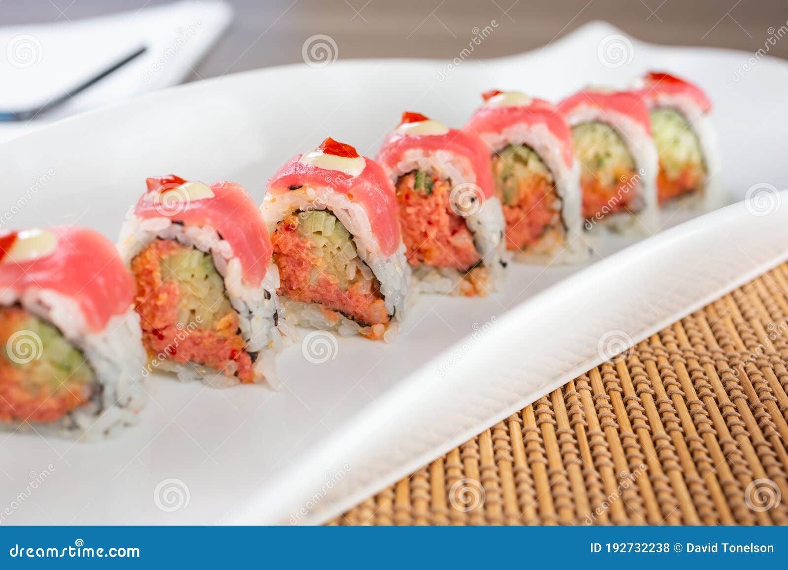 Sushi tuna roll plate stock photo. Image of restaurant - 192732238