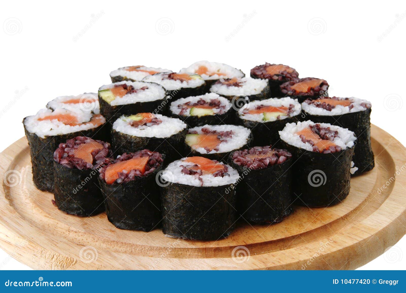 Sushi on wooden plate stock photo. Image of prepared - 10477420