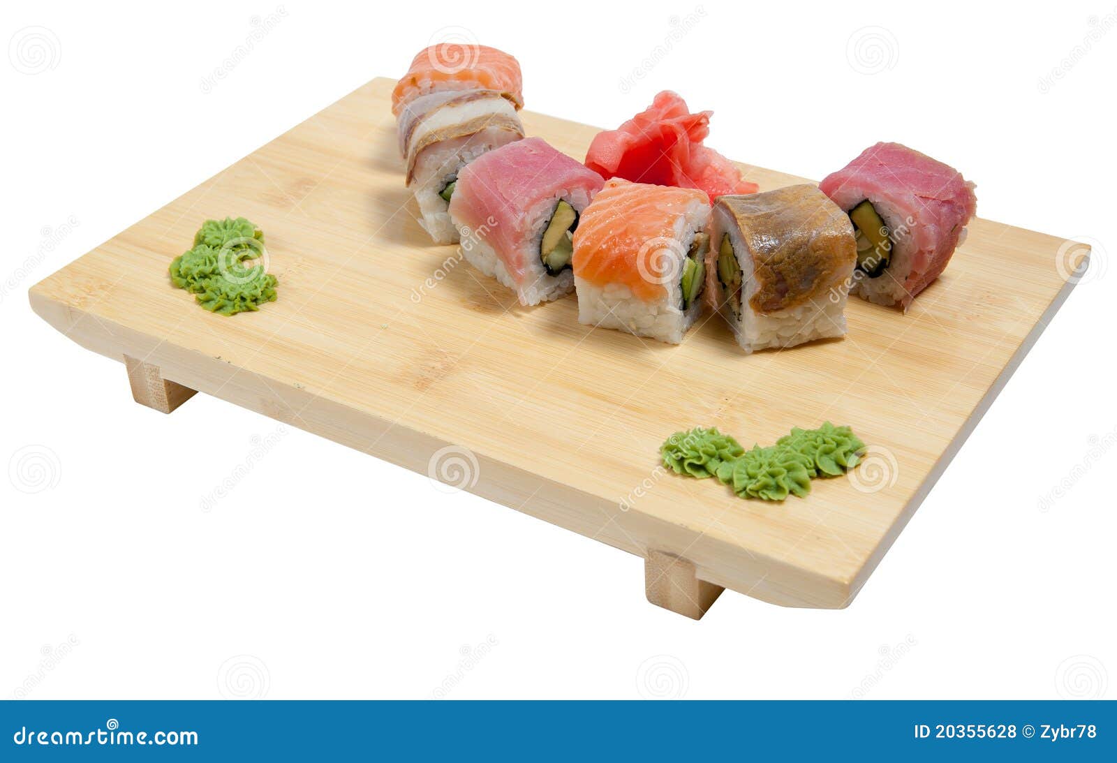 Sushi on wooden stand stock photo. Image of isolated - 20355628