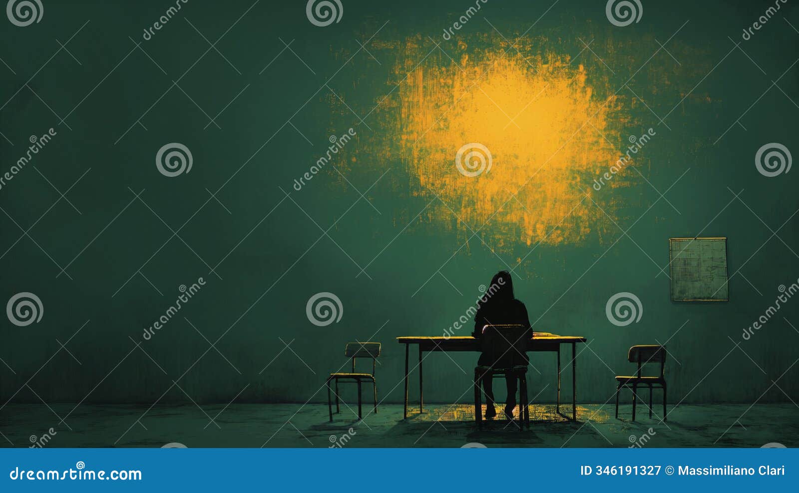 Suspect Sitting at Table in Interrogation Room with Bright Overhead ...