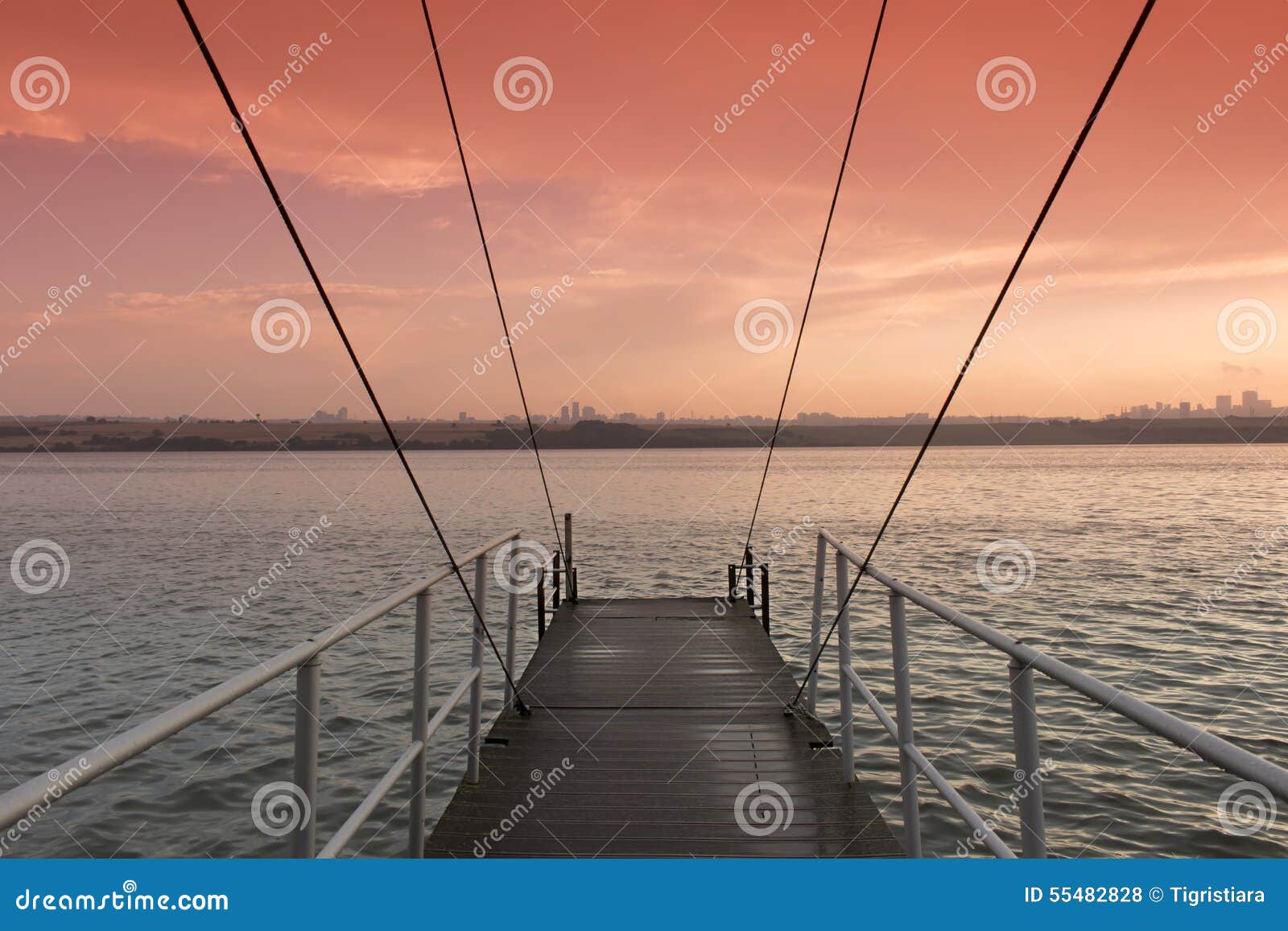 Suspended Bridge Ship Dock and Sunset Stock Photo - Image of deck ...