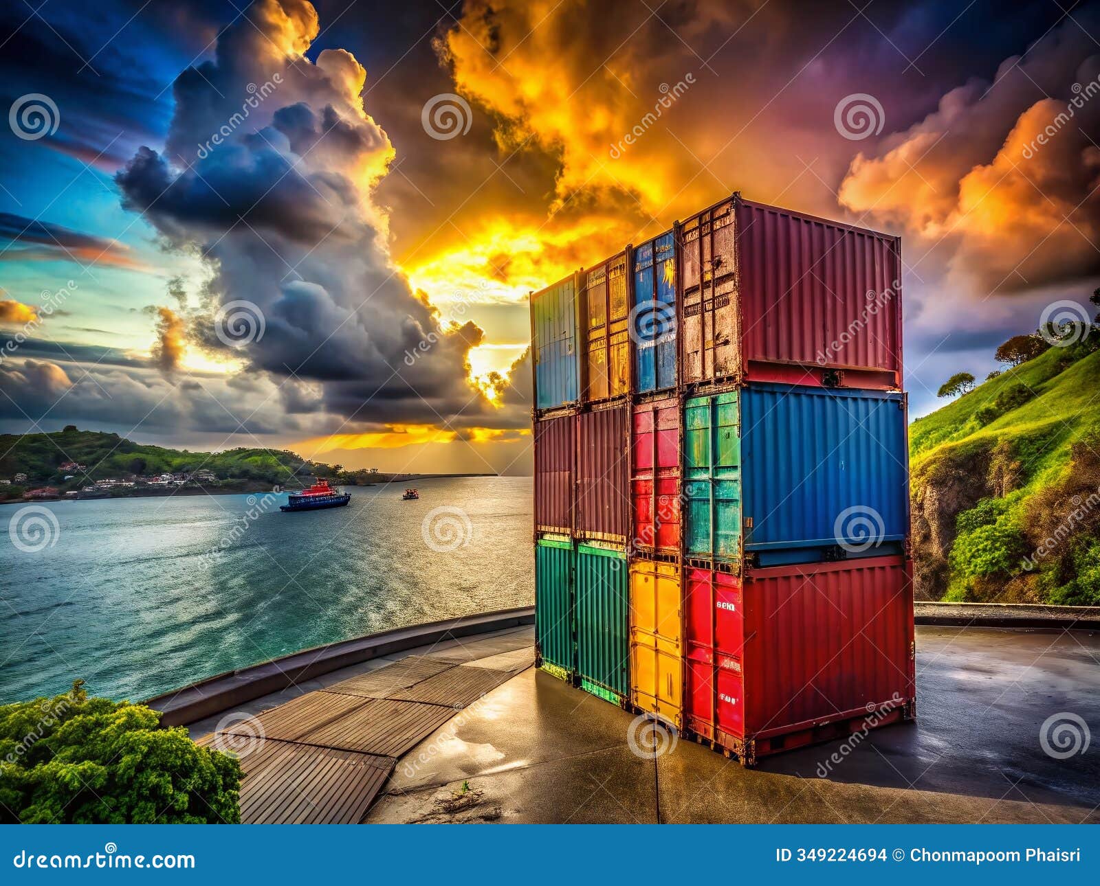 Suspended Cargo Container Against a Dramatic Grenada Sky a Striking ...