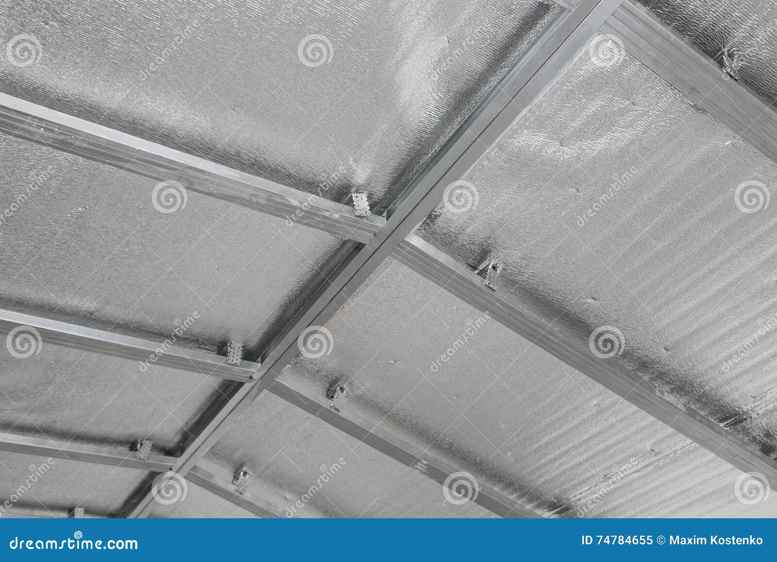 Suspended Ceiling of the Attic with Reflective Heat Barrier Stock Image ...