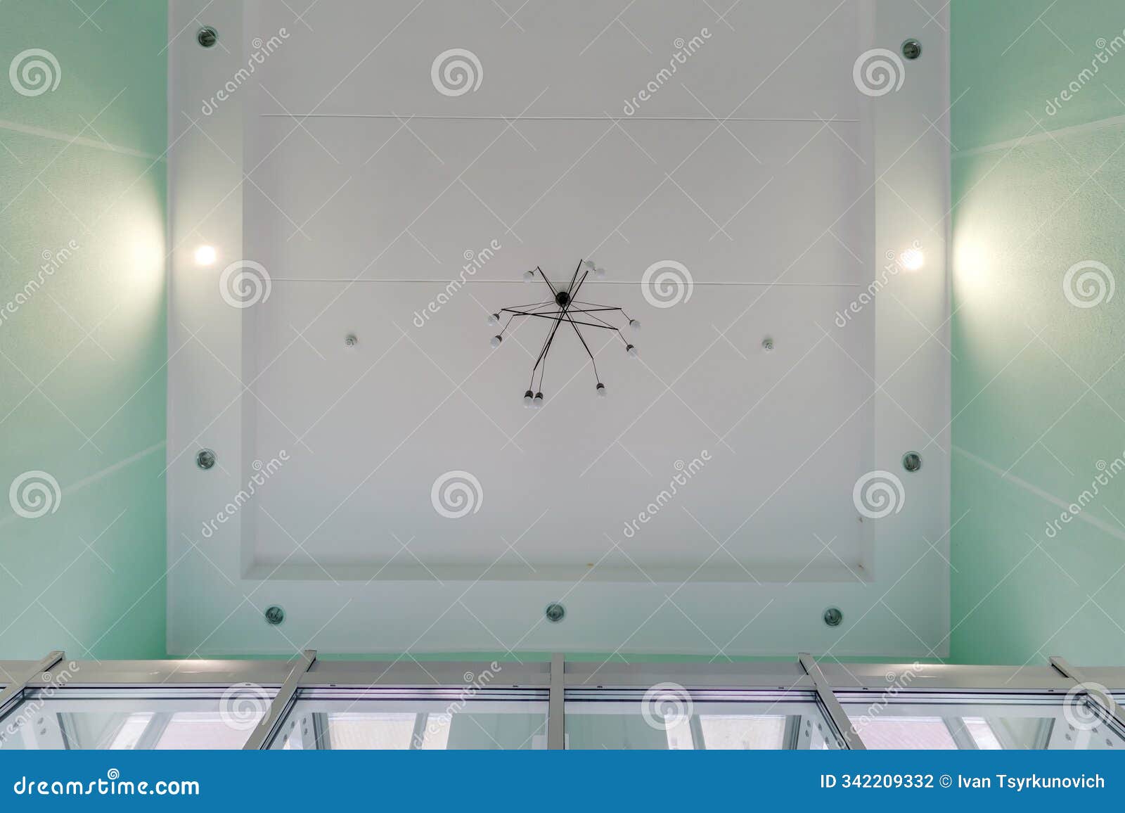 Suspended Ceiling with Halogen Spots Lamps and Drywall Construction in ...