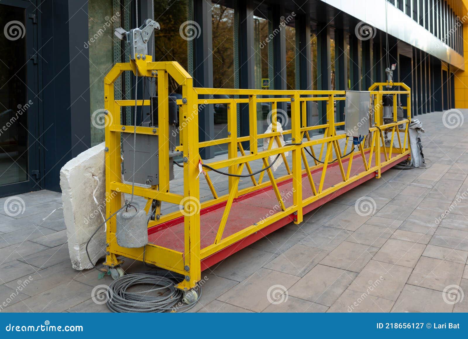 Suspended Construction Cradle After Glazing The Facade Of A Commercial ...
