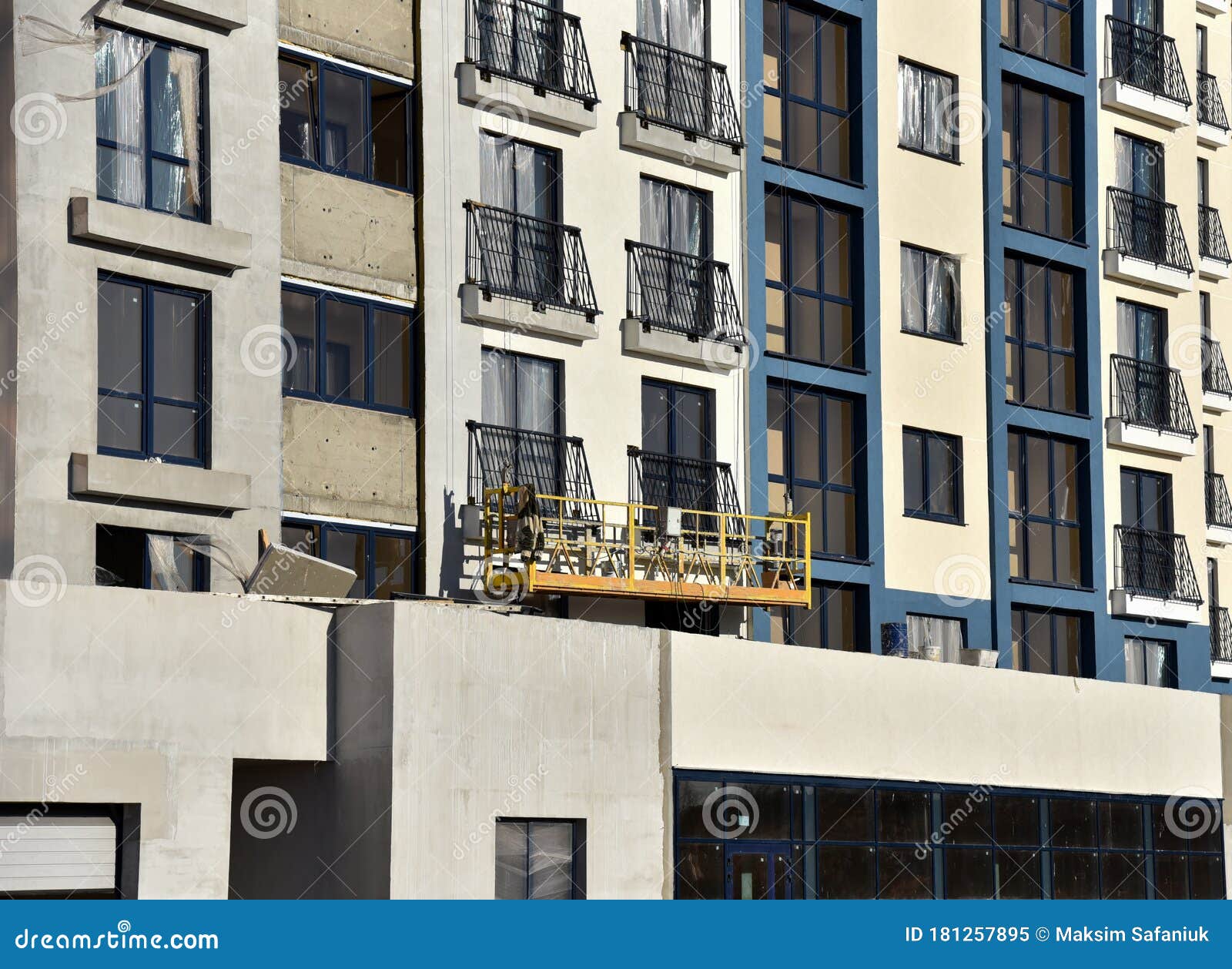 Suspended Construction Cradle After Glazing The Facade Of A Commercial ...