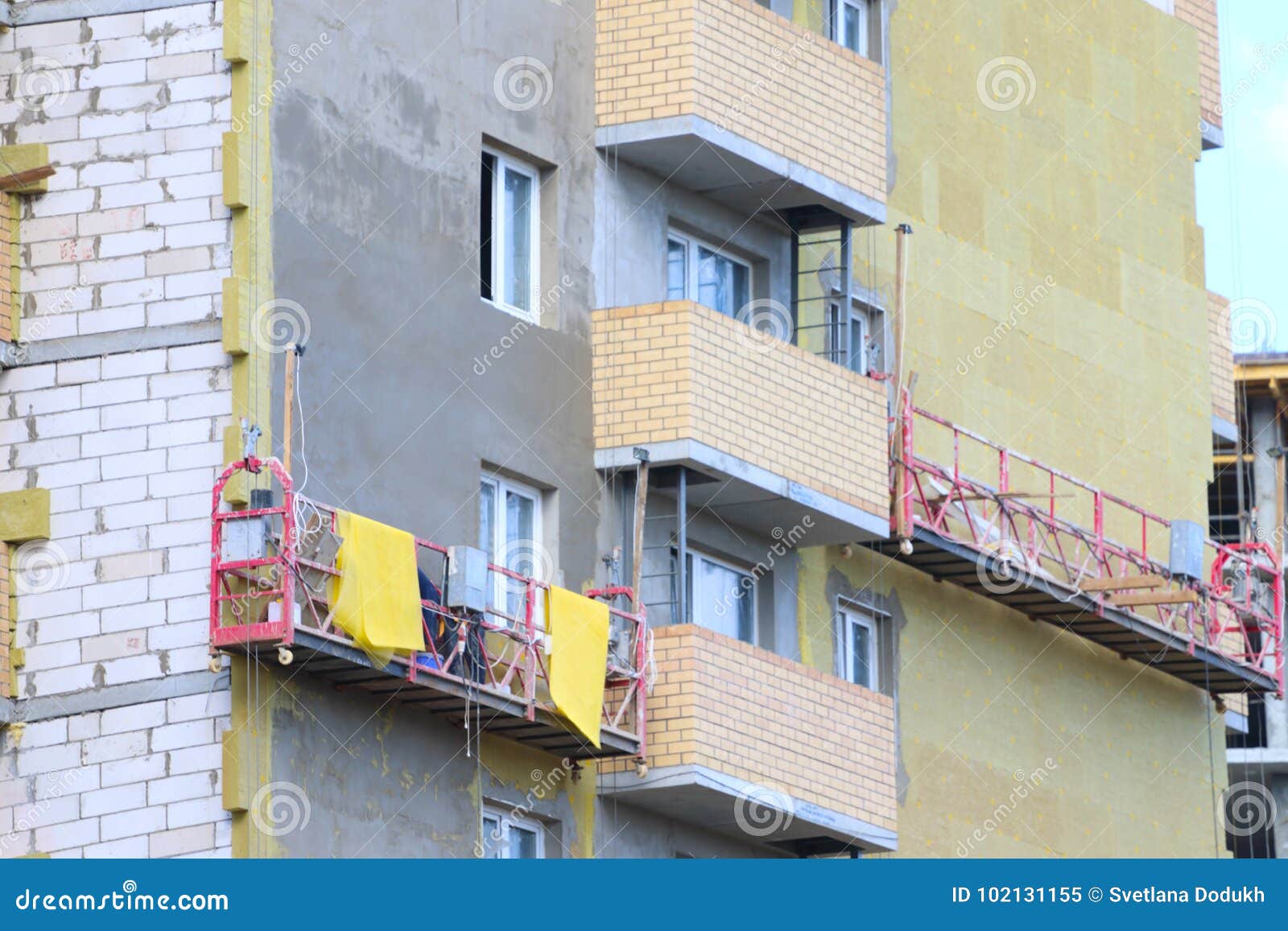 Suspended Cradle for Worker for Facing Facade Stock Image - Image of ...
