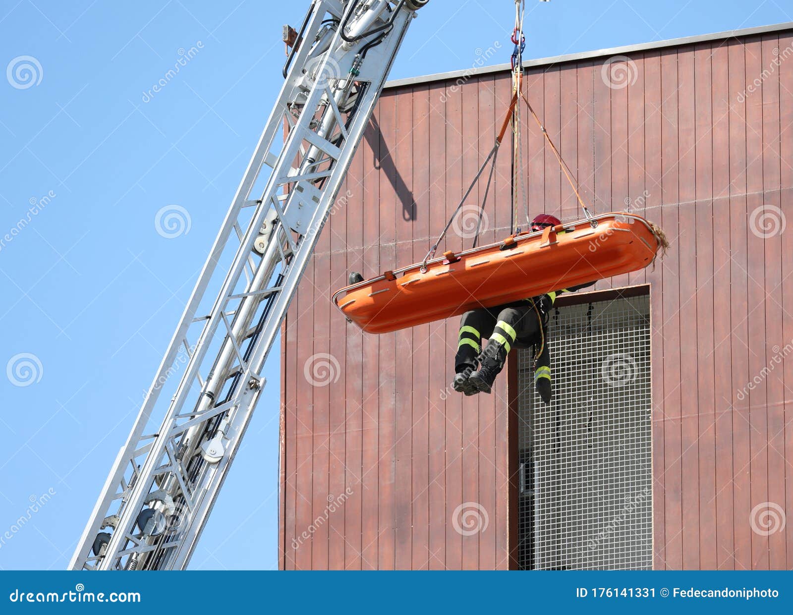 Suspended Firefighter with Stretcher Stock Image - Image of hanging ...