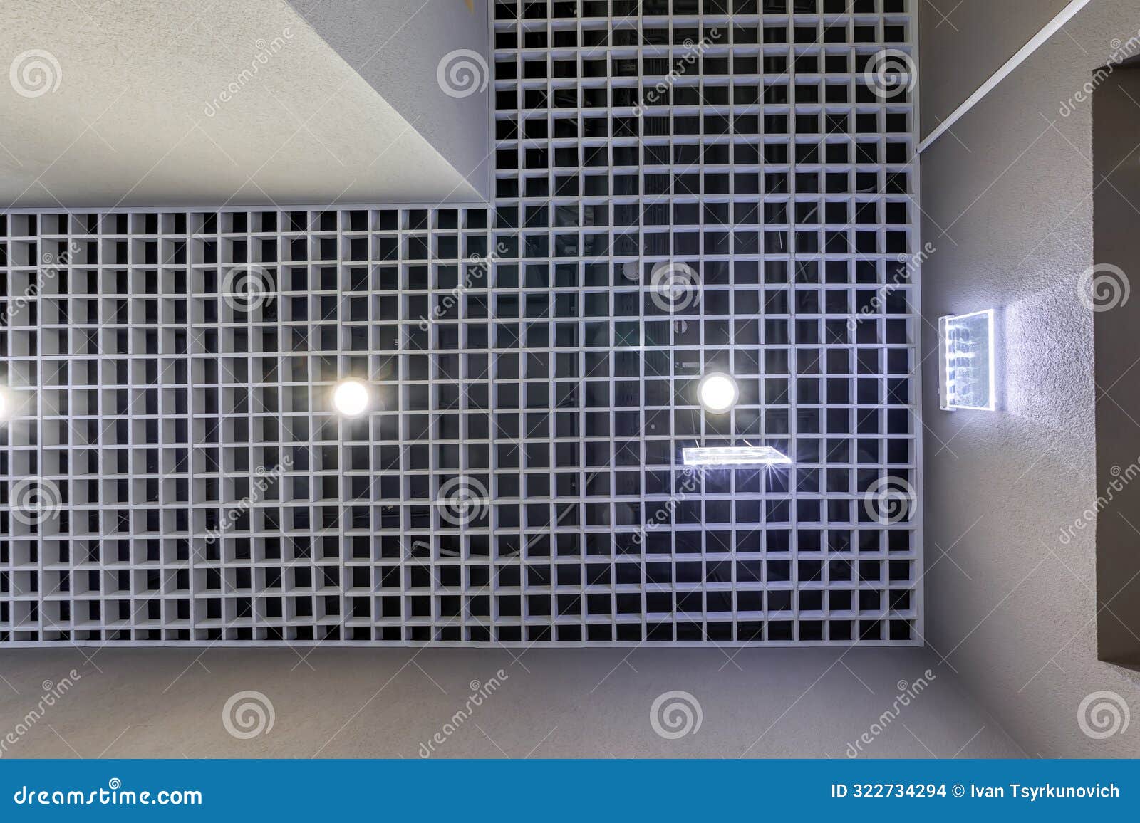 Suspended and Grid Ceiling with Halogen Spots Lamps and Drywall ...