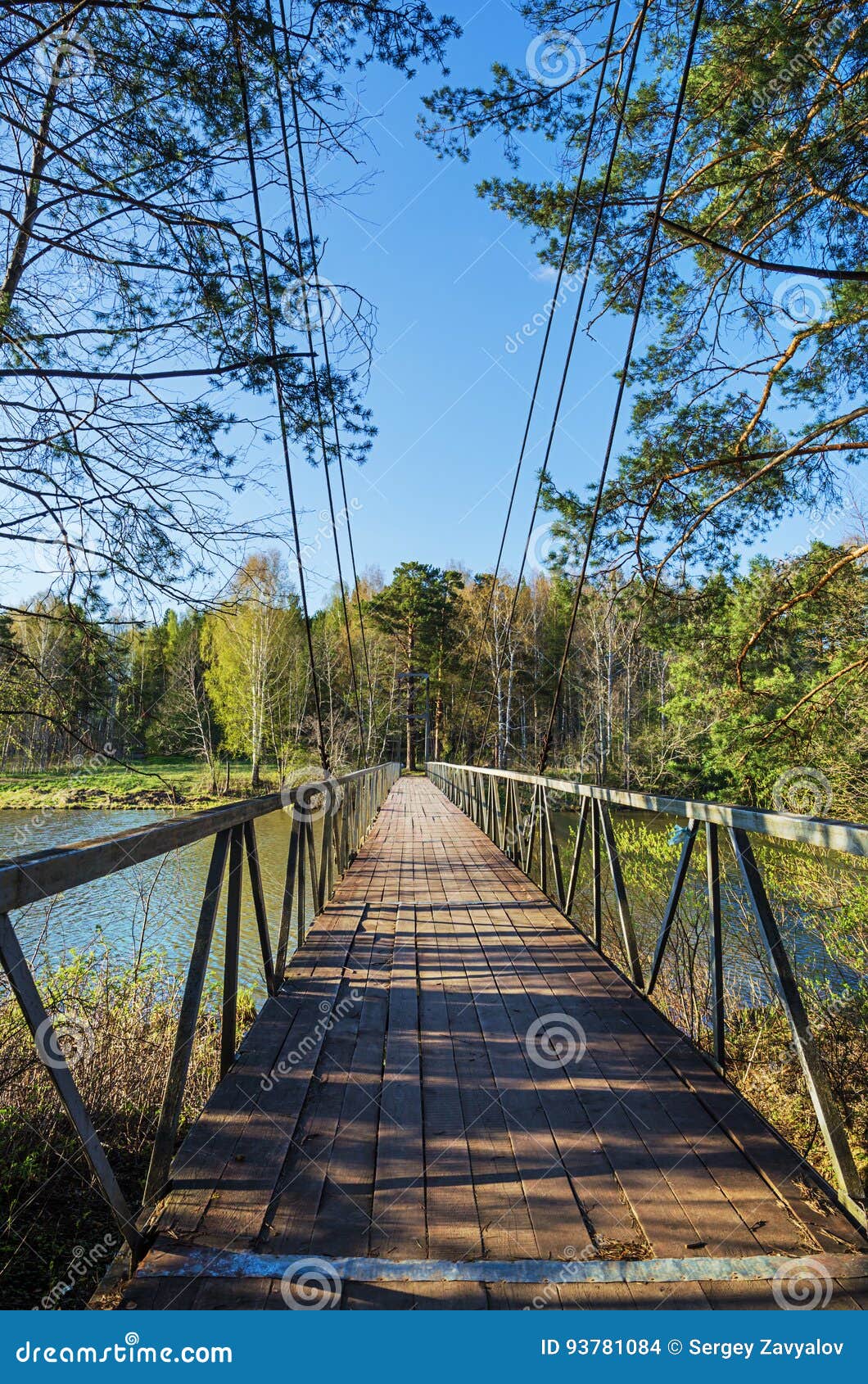 On the suspension bridge stock photo. Image of path, river - 93781084