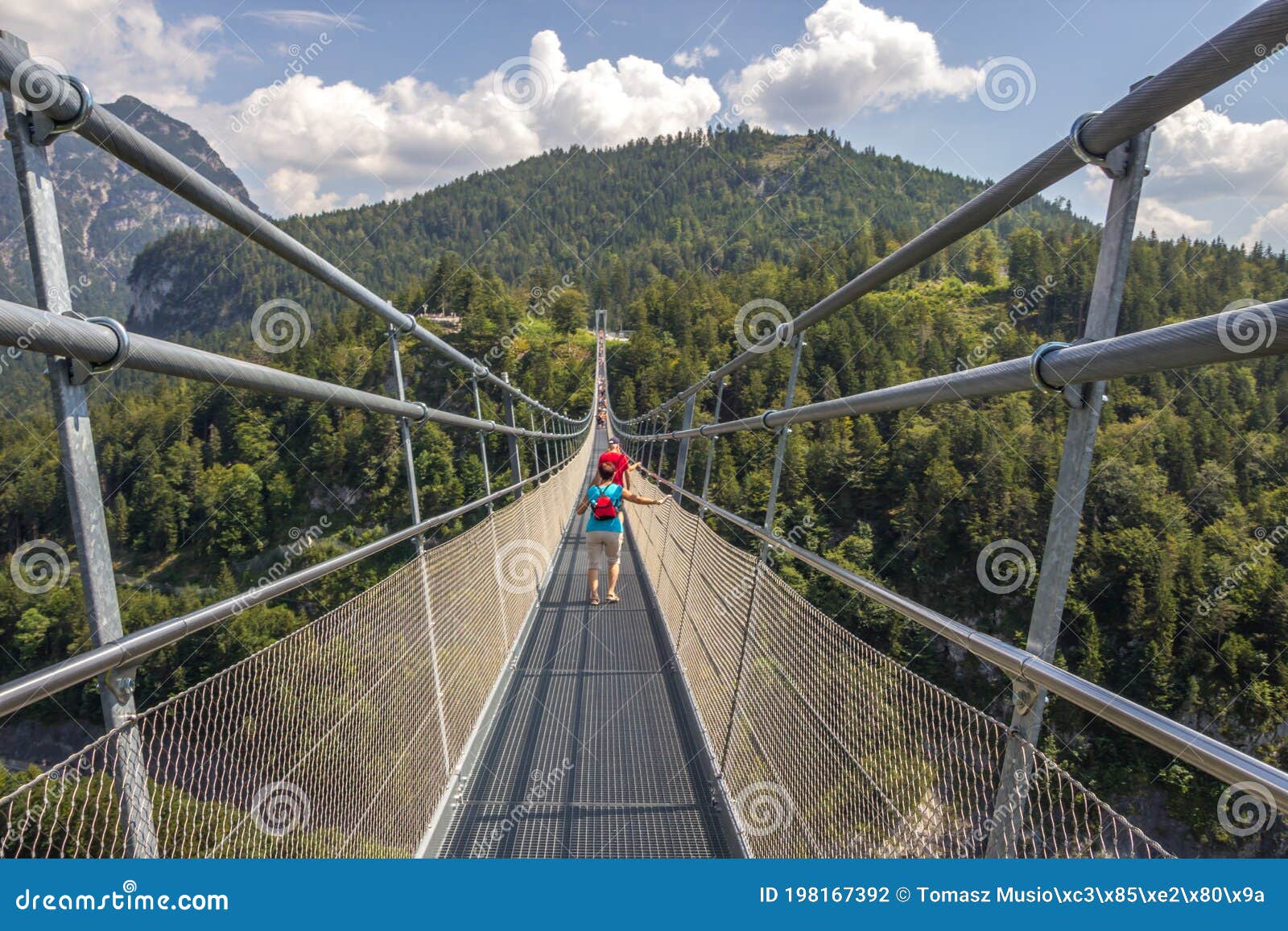 Suspension bridge in Alps editorial photography. Image of summer ...