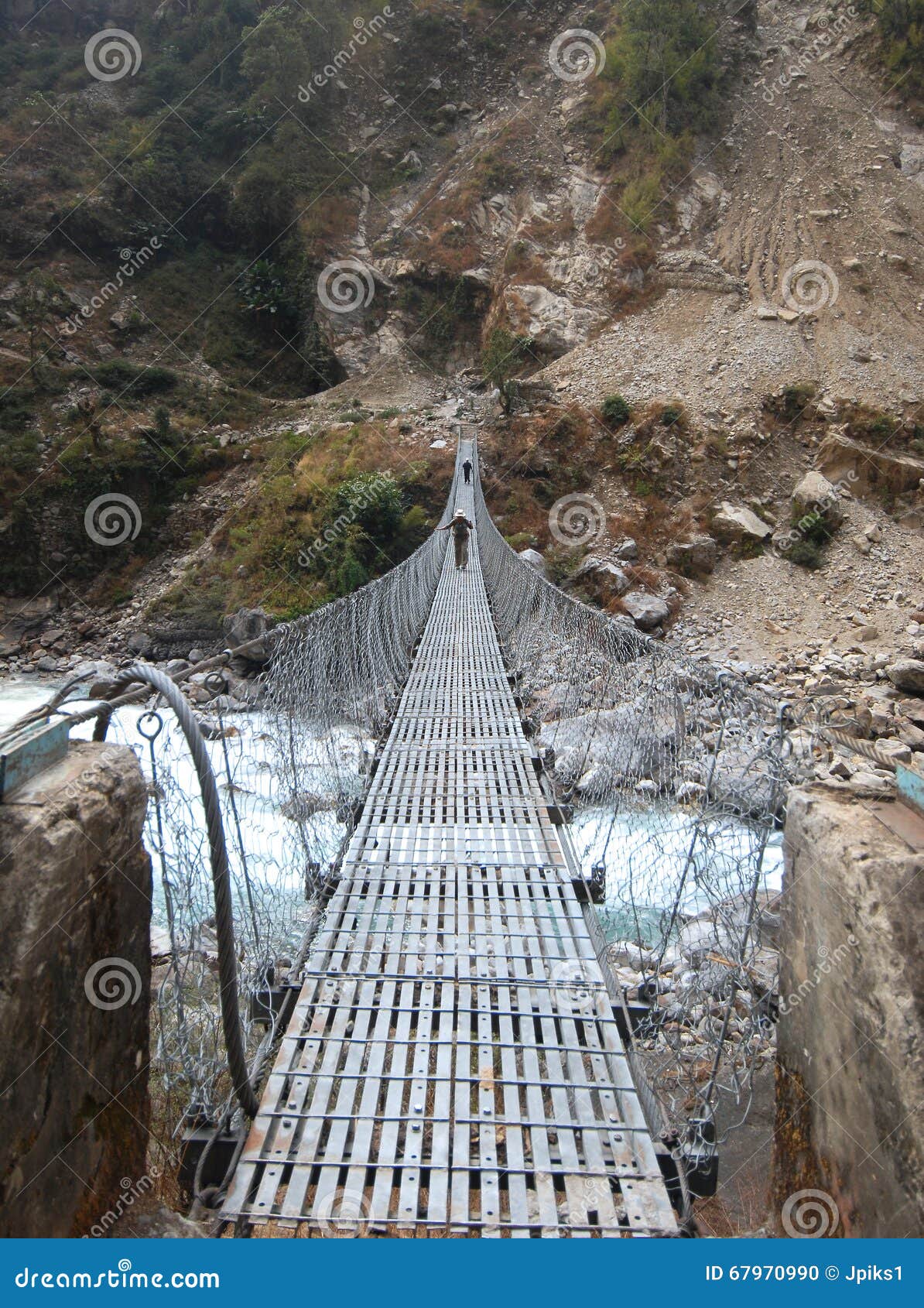 Suspension bridge stock photo. Image of mountain, annapurna - 67970990