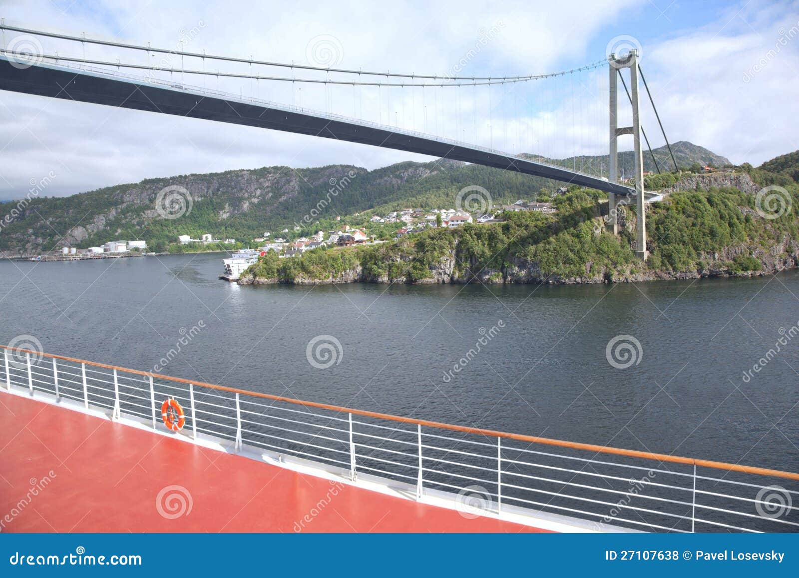 Suspension Bridge in Bergen Stock Photo - Image of coastline, shoreline ...