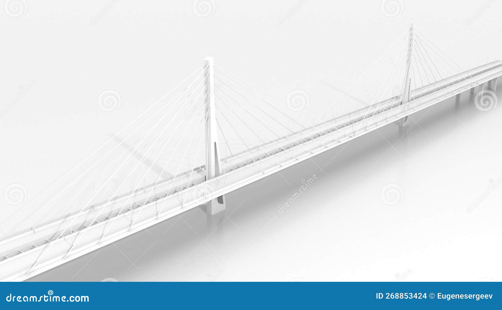 Suspension Bridge Bird Eye View, White Digital Model, 3d Render Stock ...