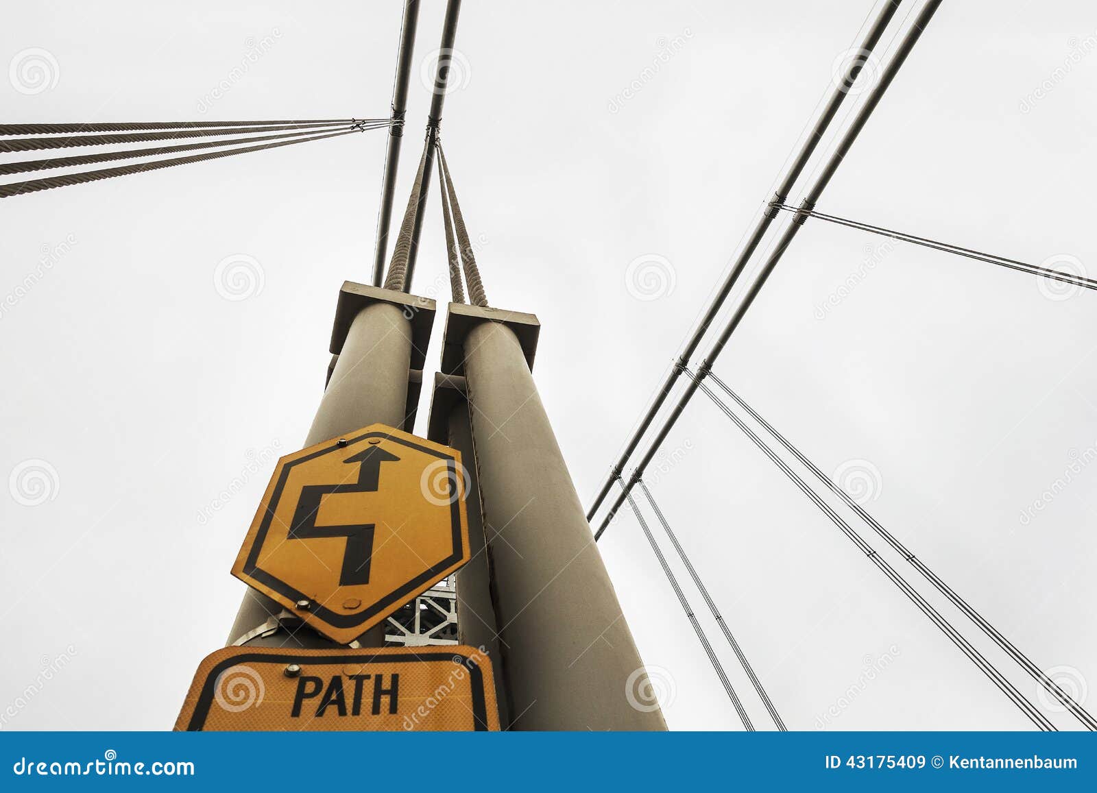 Suspension Bridge Cables with Path Sign Stock Image - Image of ...