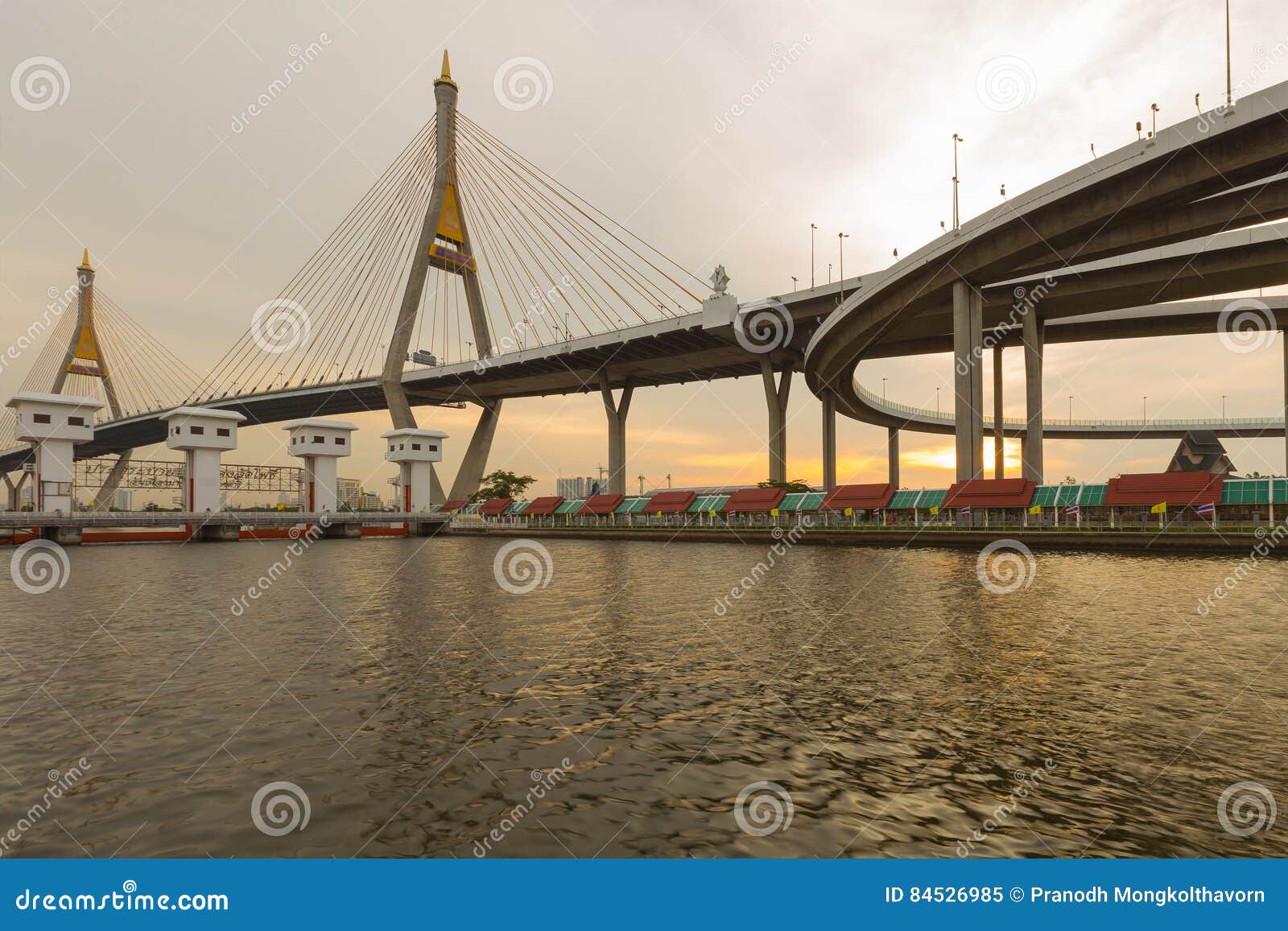 Suspension Bridge Connect To Highway Intersection Stock Image - Image ...