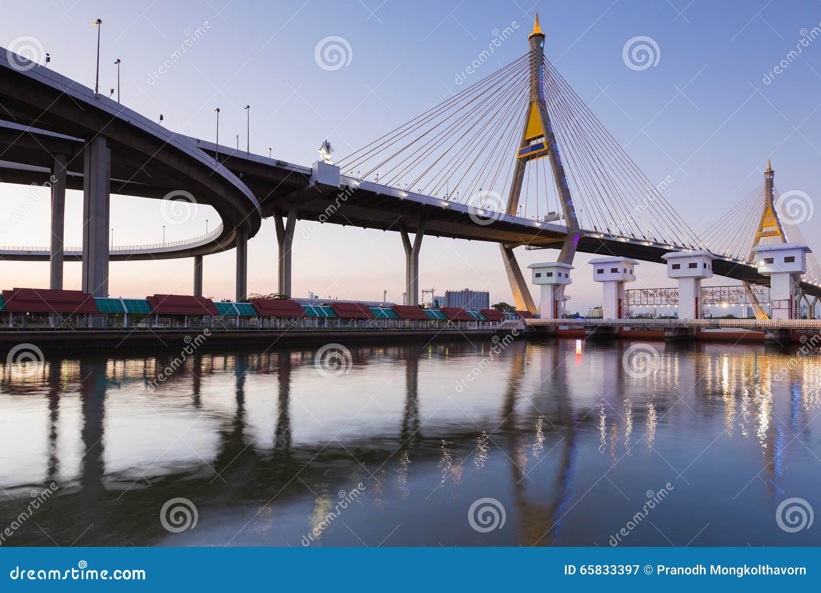 Suspension Bridge Connect To Highway Intersection Stock Image - Image ...