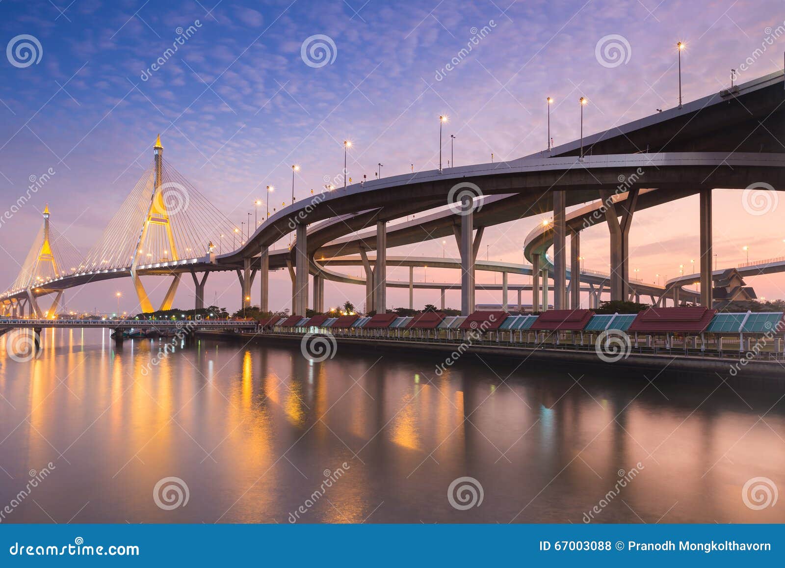 Suspension Bridge Connect To Highway Intersection Waterfront Stock ...