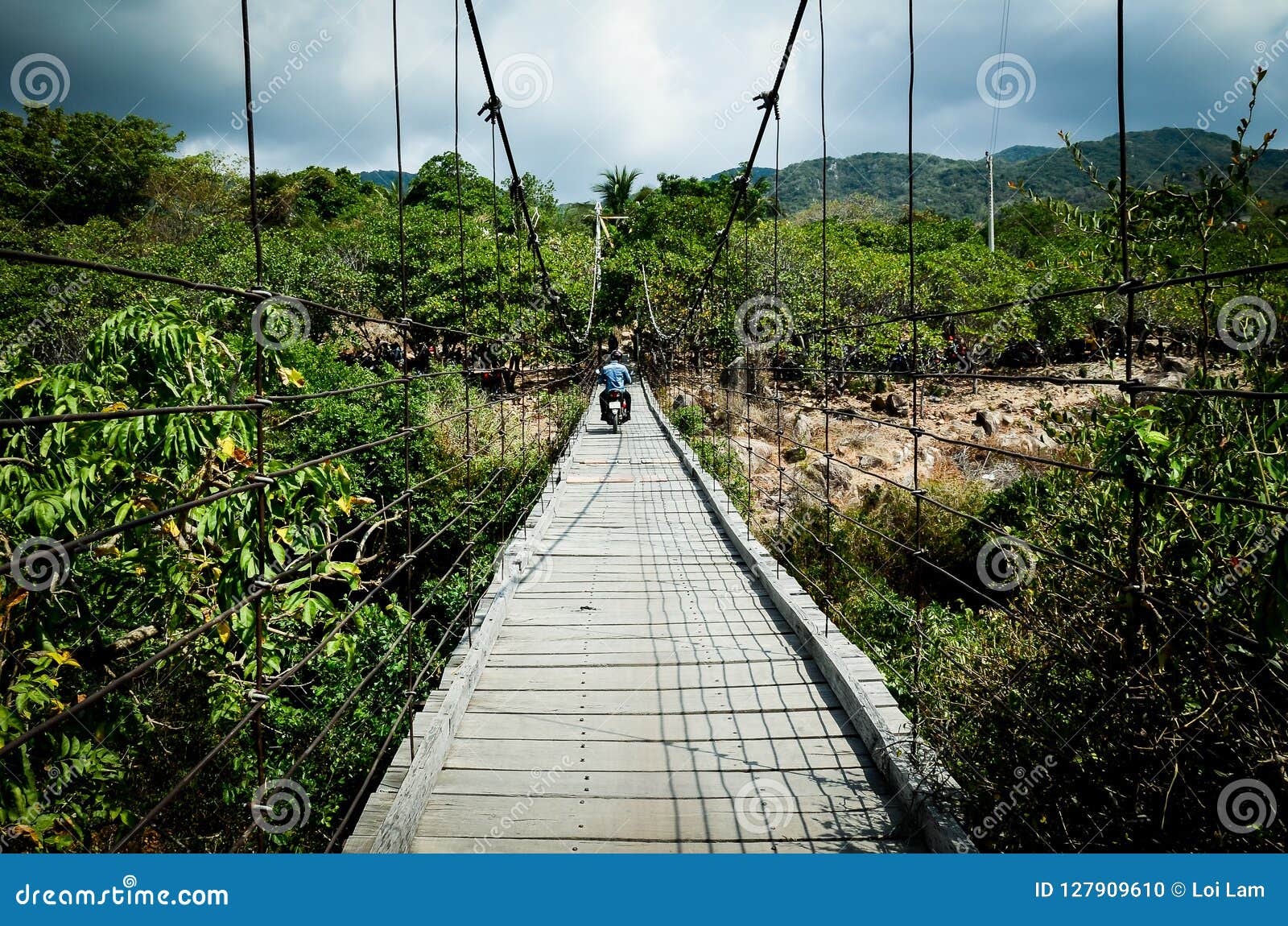 Suspension Bridge in the High Mountains. Stock Photo - Image of ...