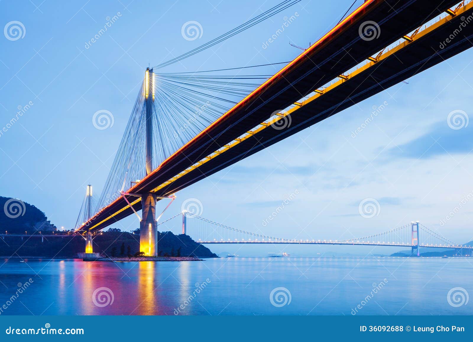 Suspension Bridge in Hong Kong Stock Photo - Image of dusk ...