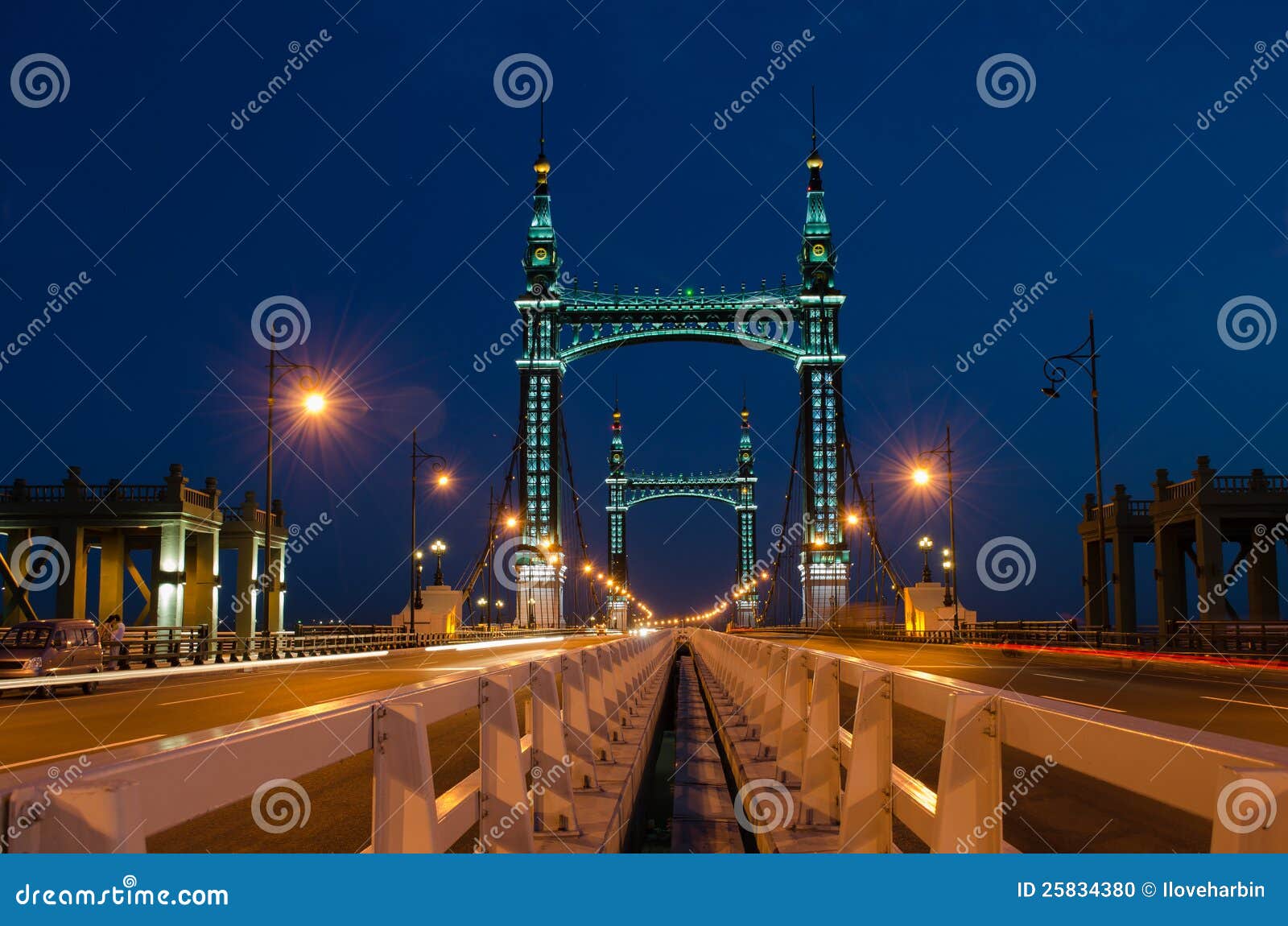 Suspension Bridge at Night stock photo. Image of bridge - 25834380