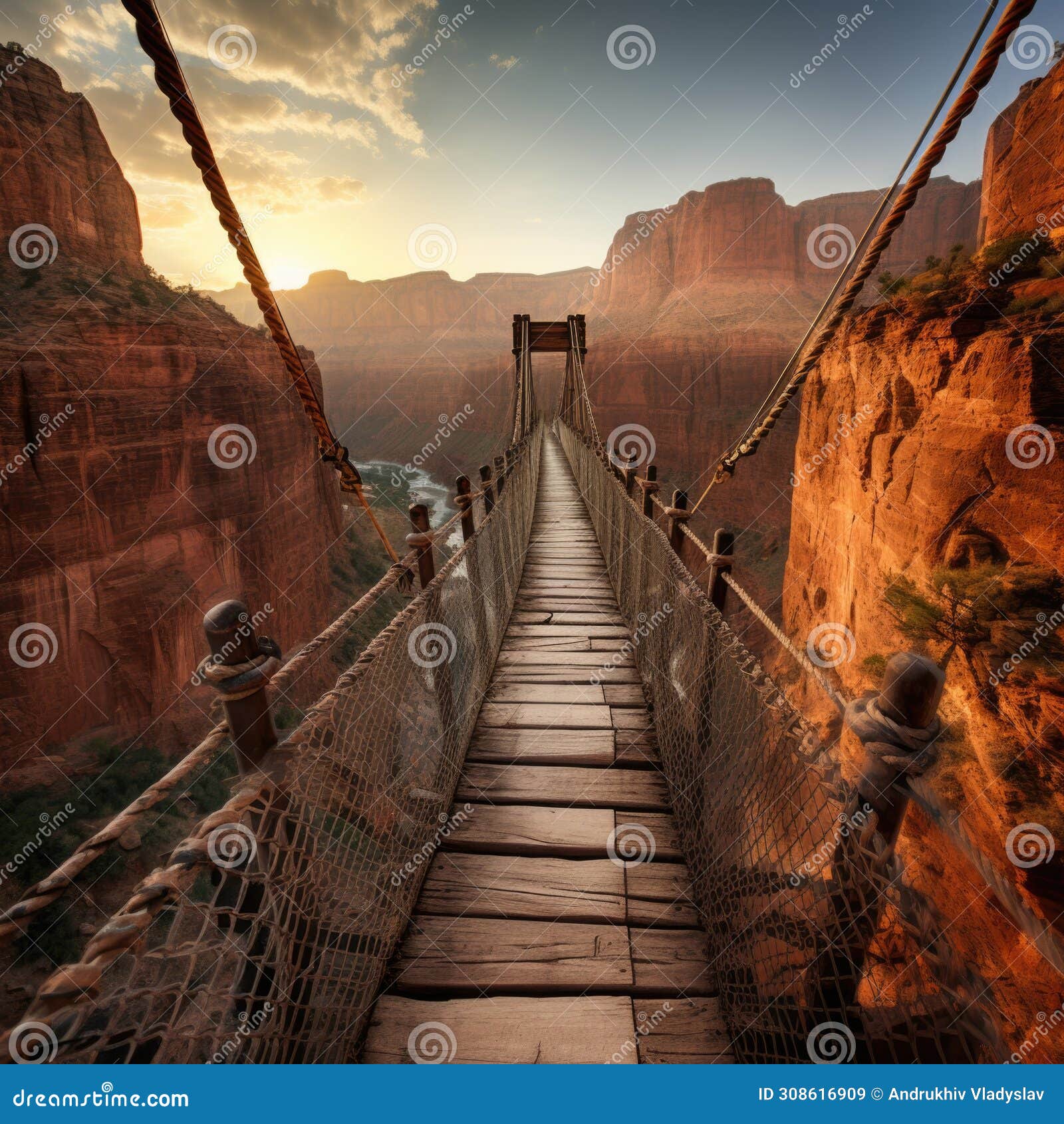 Suspension Bridge Over Canyon Stock Illustration - Illustration of ...