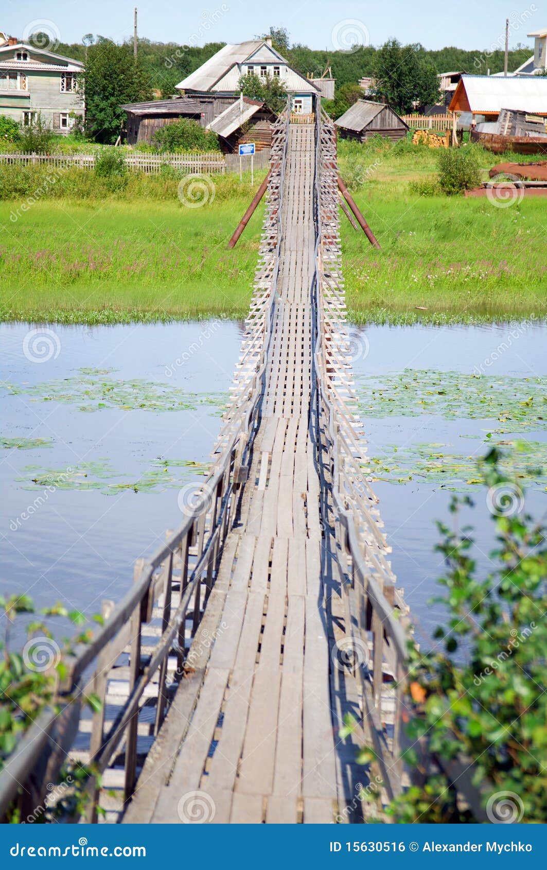 Suspension Bridge Over the Rive Stock Photo - Image of perspective ...