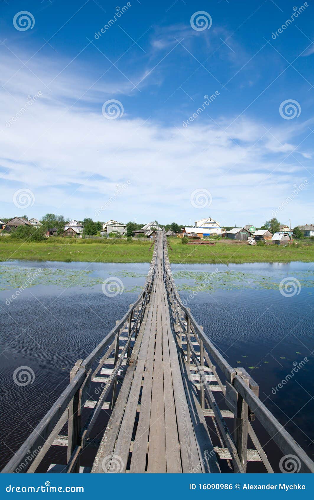 Suspension Bridge Over the Rive Stock Photo - Image of steel, boards ...