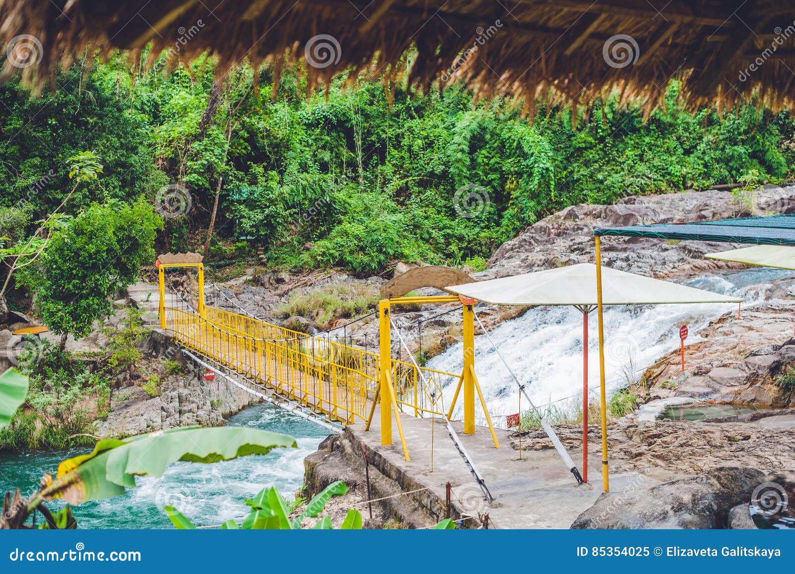 Suspension Bridge Over the River Stock Image - Image of adventure ...