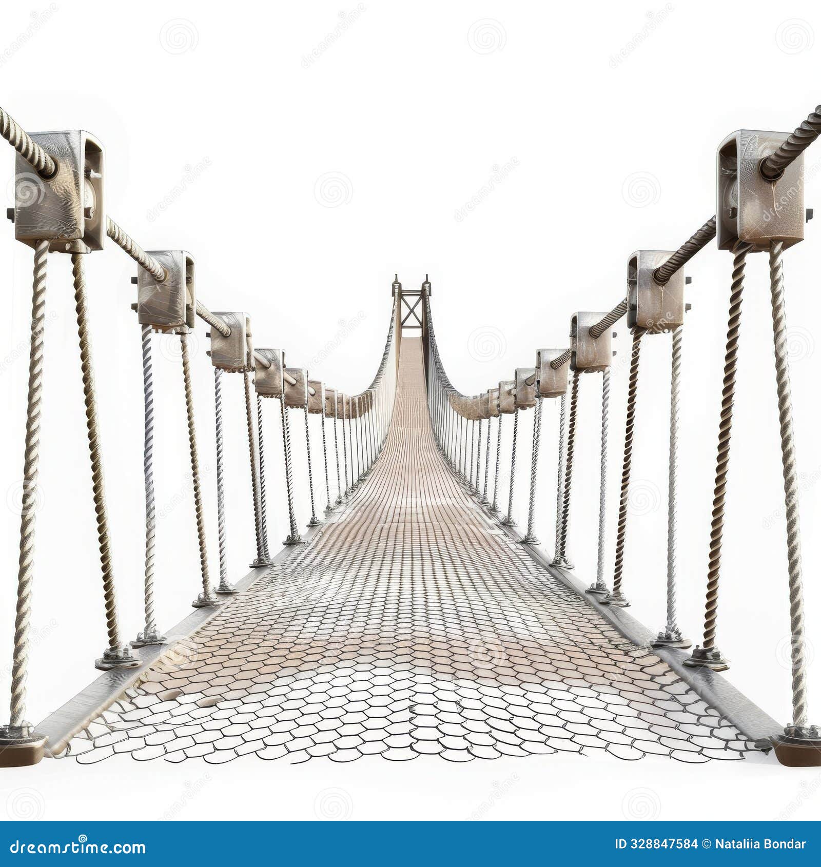 Suspension Bridge Pathway with Metal Cables on Isolated Background ...