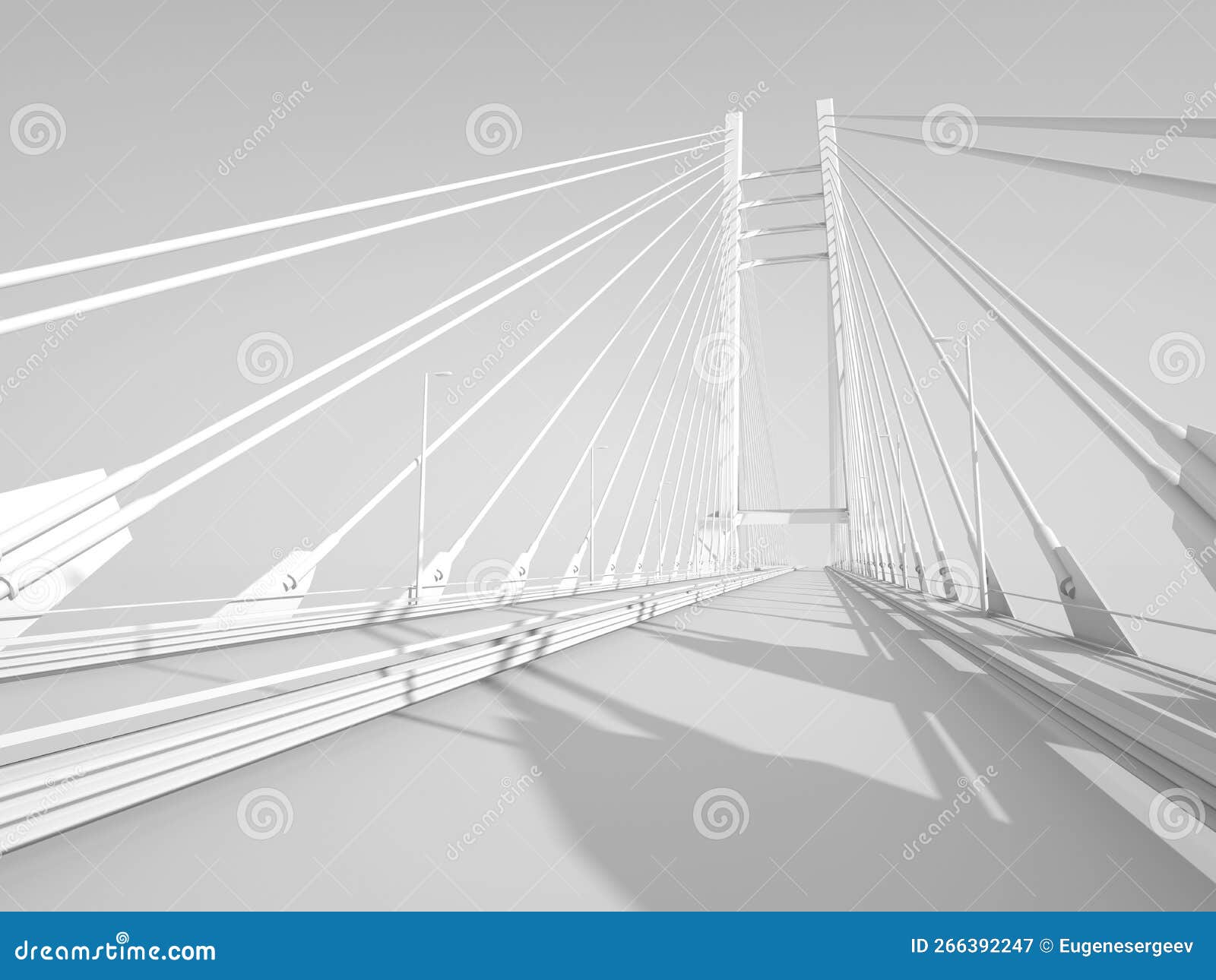 Suspension Bridge Perspective View, White Digital Model, 3d Render ...